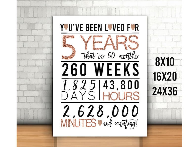 Rose Gold 5th Birthday Sign You Have Been Loved for 5 Years - Etsy