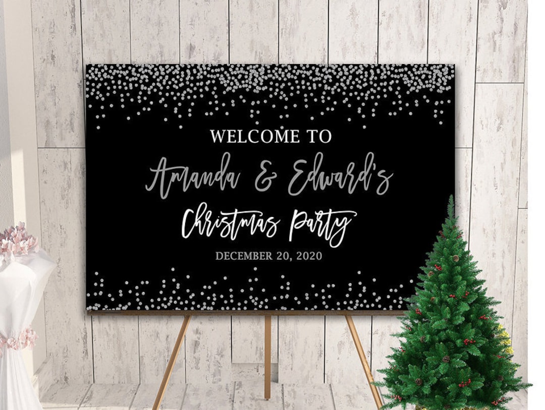 Christmas Party Welcome Sign, Silver Welcome Sign, Holiday Welcome Sign ...