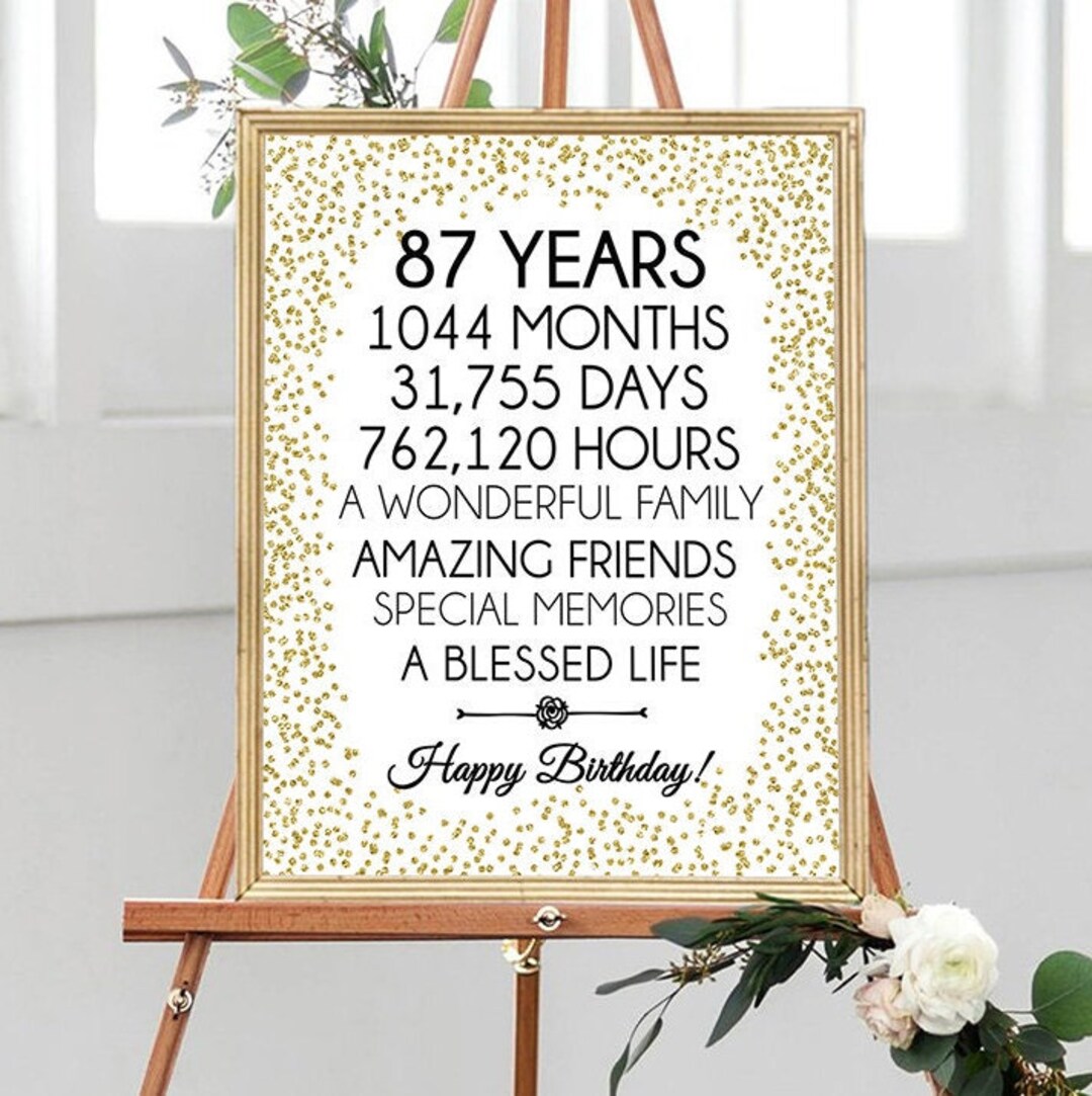 Happy 87th Birthday, 8x10, 16x20, Cheers to 87 Years, 87th Birthday ...