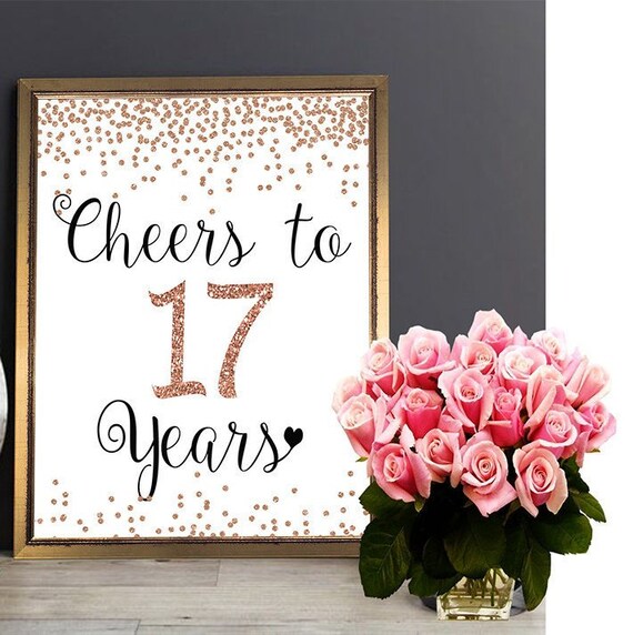17th Birthday Sign Cheers to 17 Years Rose Gold 17th | Etsy Hong Kong