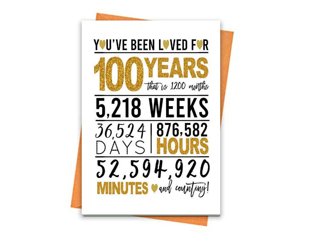 Gold 100th Birthday Card, Printable Birthday Card, 100th Birthday ...
