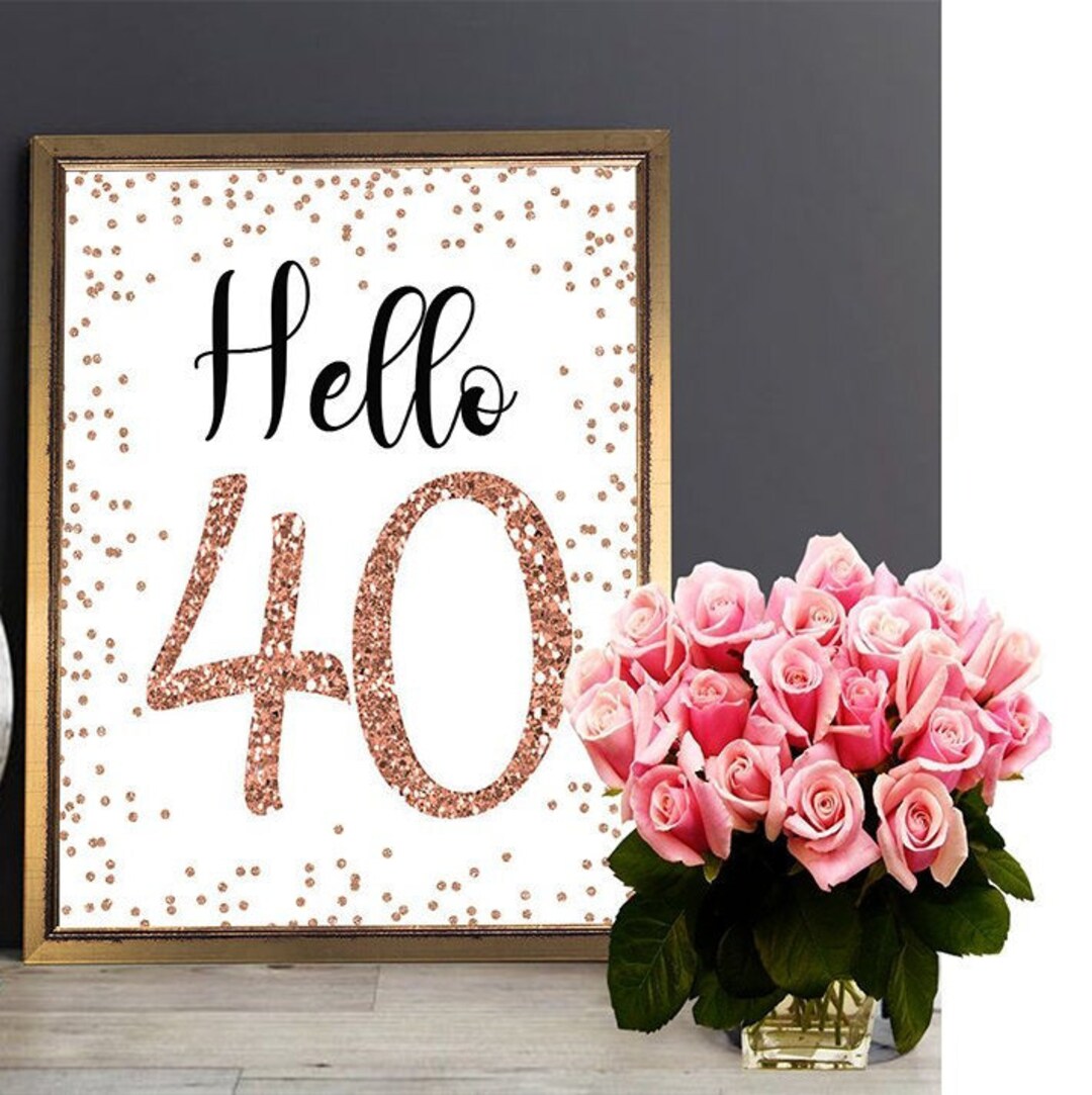 Rose Gold Hello 40 Sign, 4x6, 8x10, Cheers to 40 Years, 40th Birthday ...