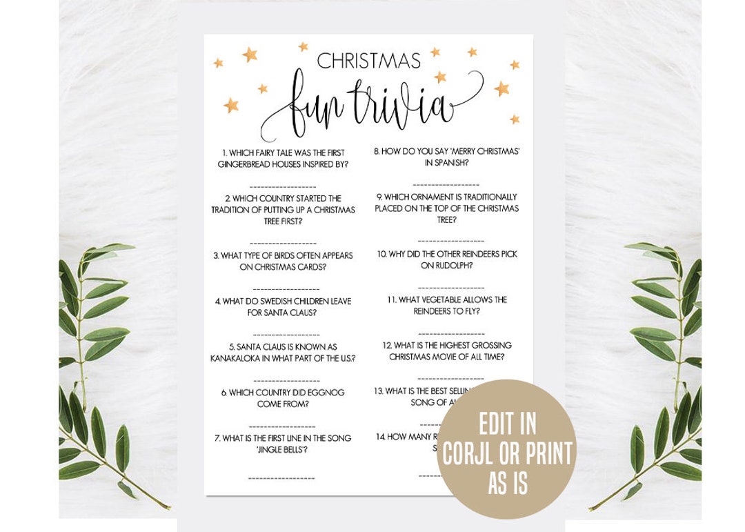 Editable Gold Christmas Trivia Game, Christmas Party Games, Festive ...