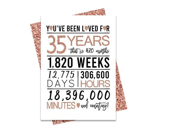Rose Gold 35th Birthday Card Printable Birthday Card 35th | Etsy