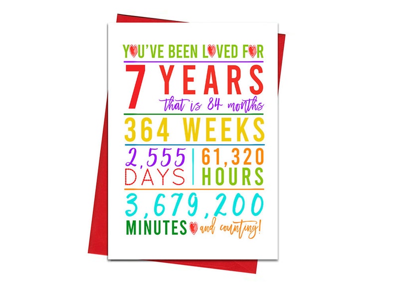 7th Birthday Card Printable Birthday Card 7th Birthday - Etsy