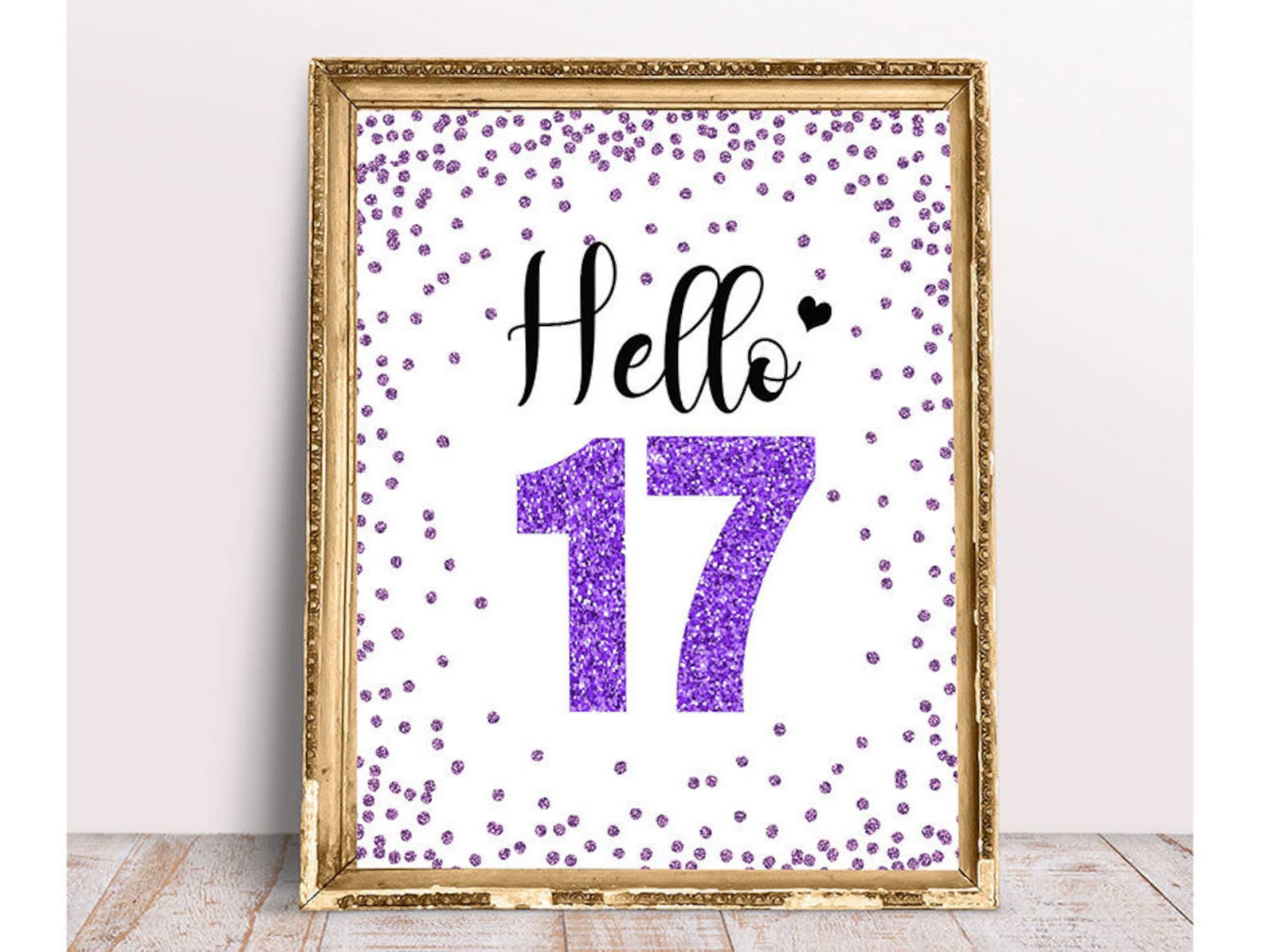Purple Hello 17 Cheers to 17 Years 17th Birthday Sign 17th | Etsy