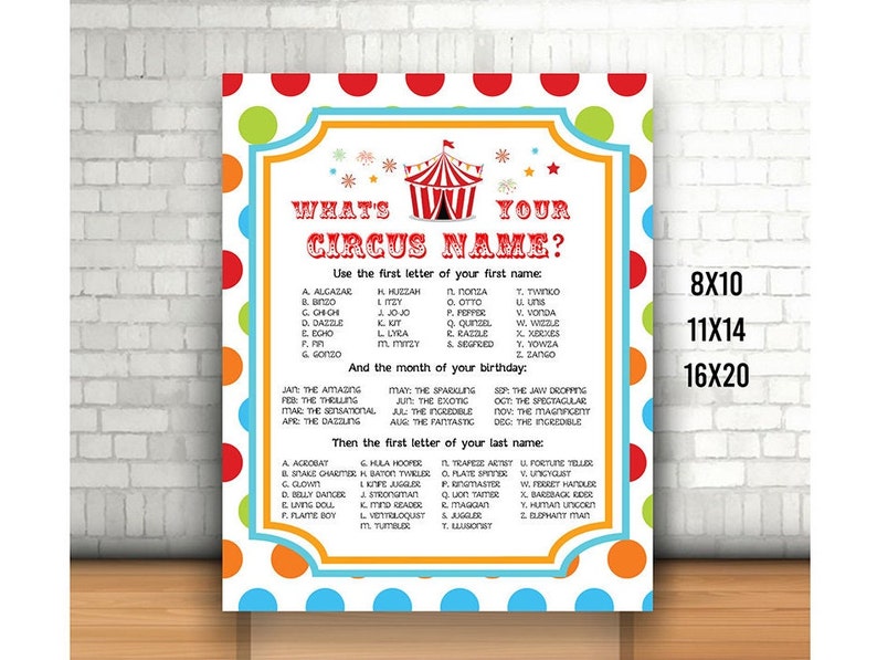 Circus Name Sign Printable Carnival Names Poster - Etsy