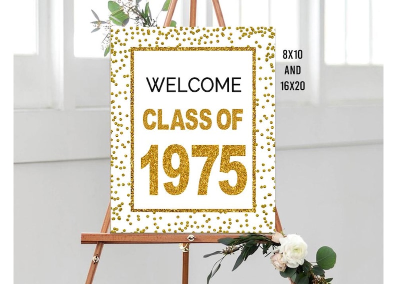 Gold Class of 1975 PRINTABLE Poster, Class of 75 PRINTABLE Sign, 50 ...