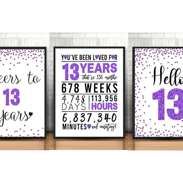 Printable 13th Birthday Signs - Etsy