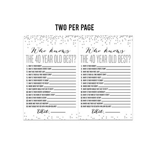 Silver 40th Birthday Game, Printable, 40th Birthday Party Activity ...