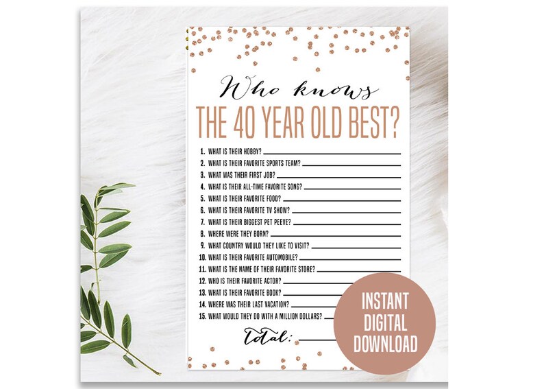 Rose Gold 40th Birthday Game, Printable, 40th Birthday Party Activity ...