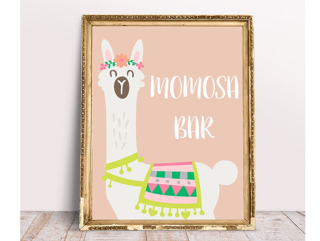 Momosa Bar, Printable Momosa Bar, Fiesta Baby Shower, Llama Momosa Bar ...