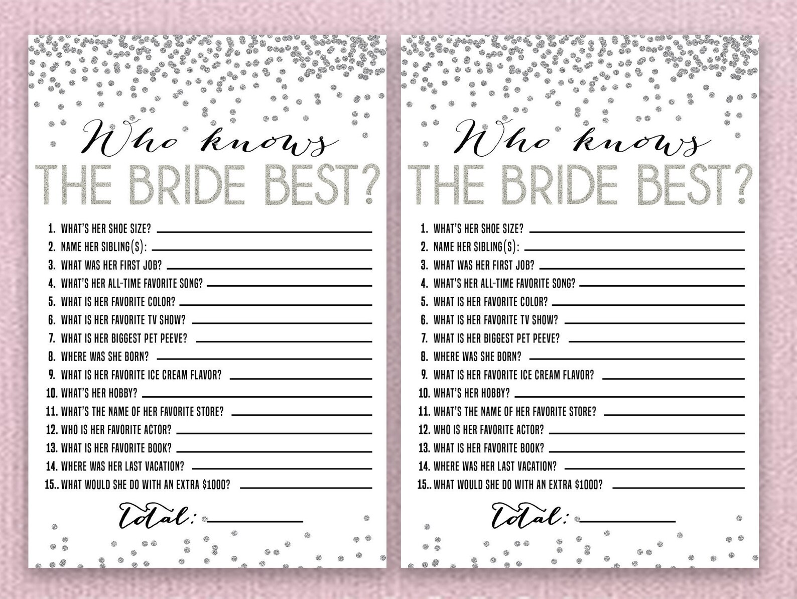 Bridal Shower Games Who Knows The Bride Best Printable | Etsy