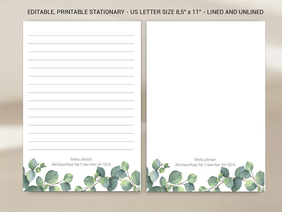 Editable Leaves Stationery Printable Digital Download - Etsy