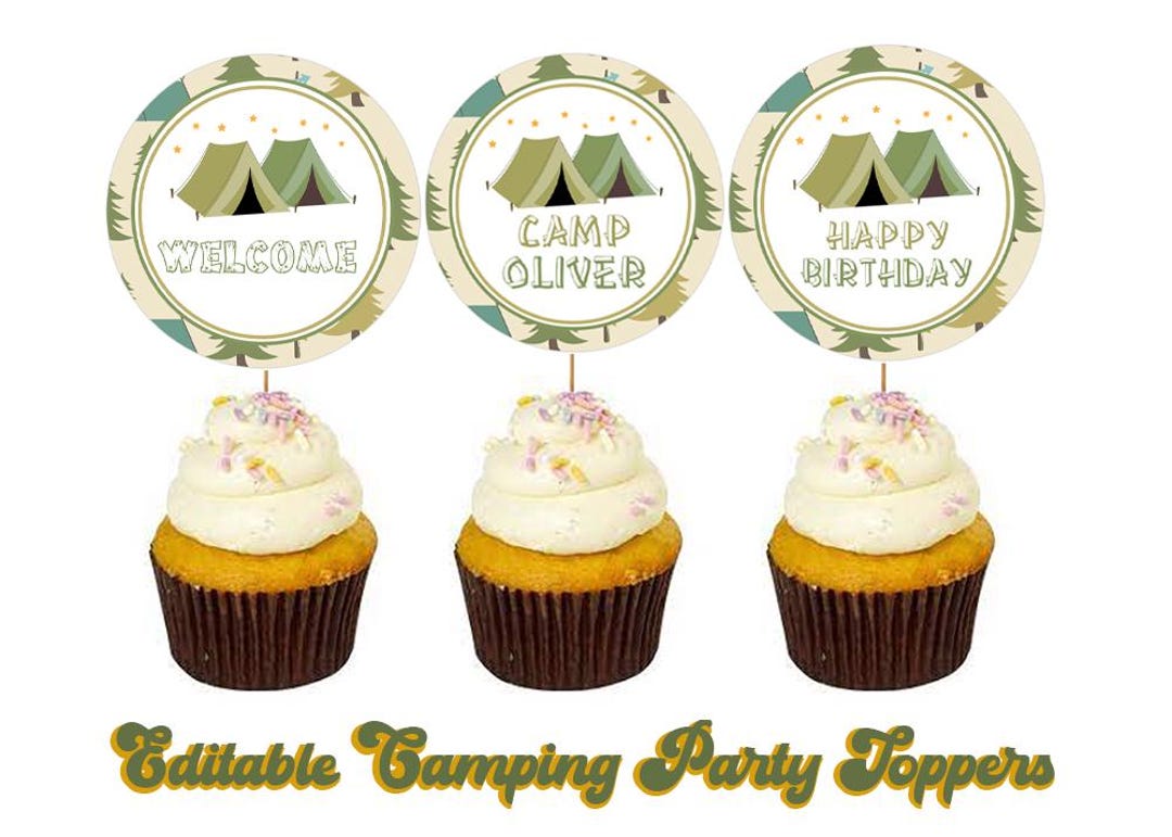 Editable Camping Birthday Tags, Printable, Camp Site Template, Camping ...