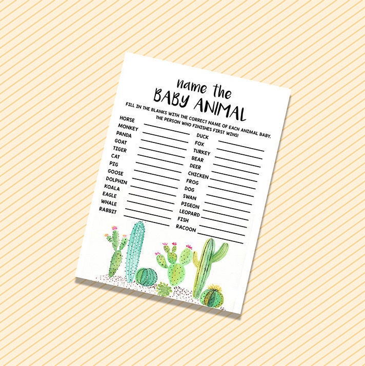 Baby Shower Games Name the Baby Animal Printable Fiesta Baby | Etsy