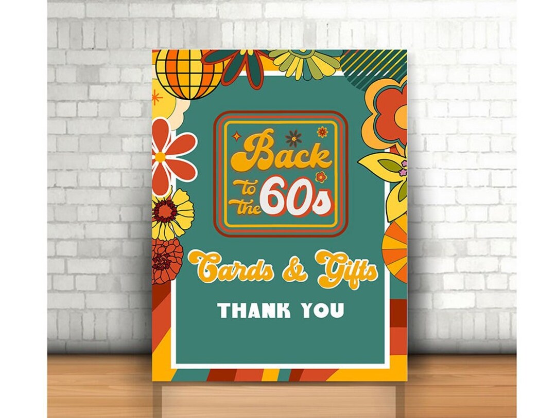 Retro Cards and Gifts Sign, Printable Retro Party Sign, Back to the 60s ...