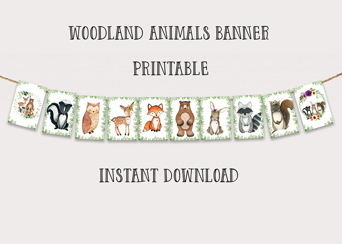 Woodland Animals Banner, Printable, Woodland Baby Shower Banner, Baby ...