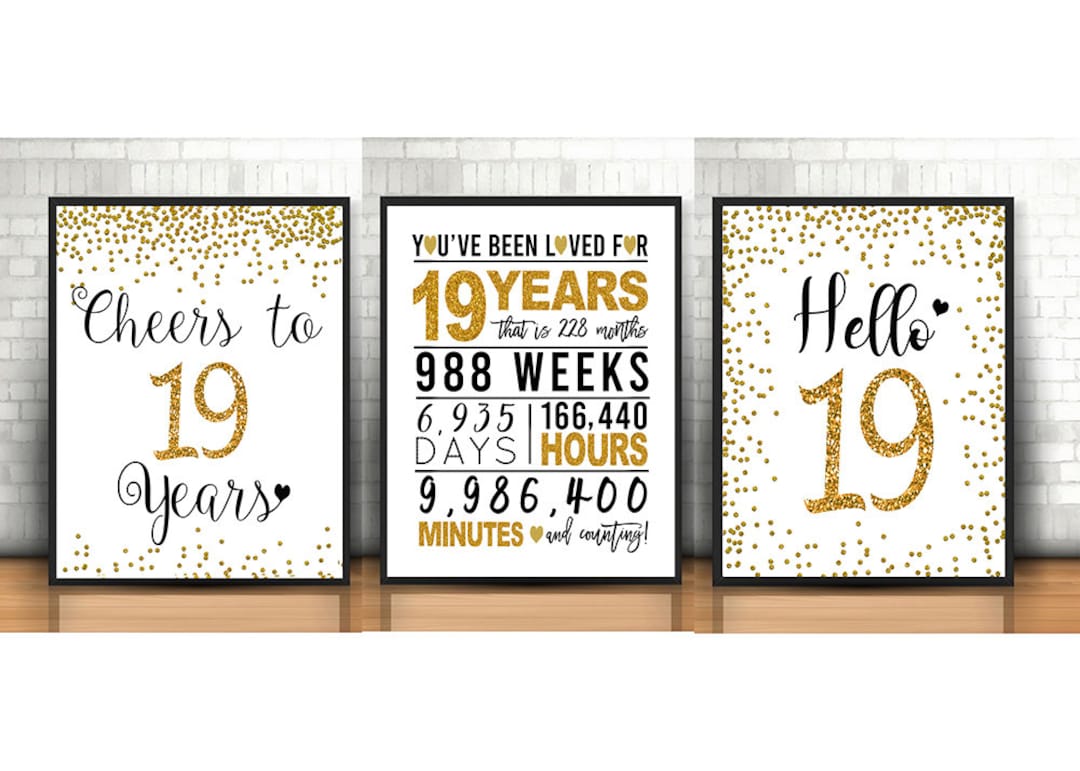 19th Birthday Signs Bundle, Cheers to 19 Years, Hello 19, Happy 19th ...