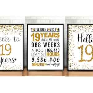19th Birthday Signs Bundle, Cheers to 19 Years, Hello 19, Happy 19th ...