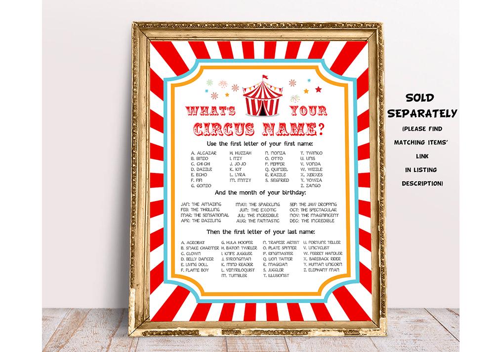 Circus Concession Stand Sign, Printable, Circus Birthday Concessions ...