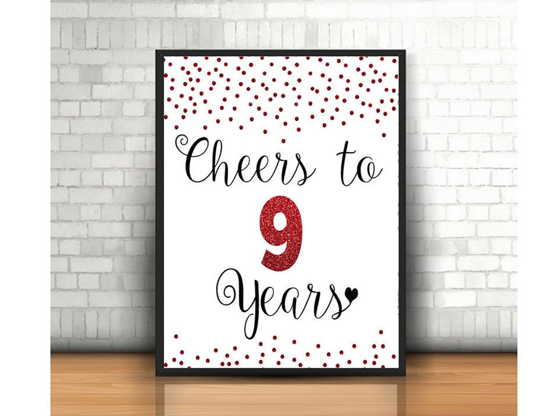 Red 9th Birthday Sign, Printable, Cheers to 9 Years, Hello 9, Happy 9th ...