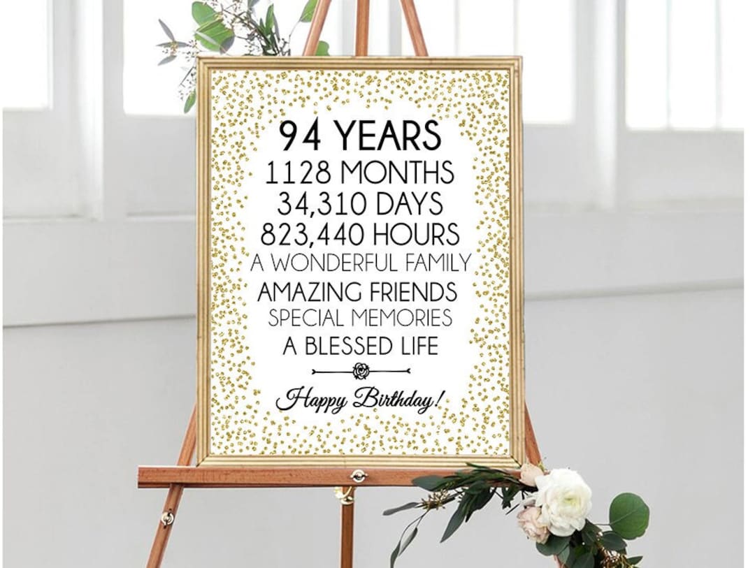 Happy 94th Birthday, Printable, 8x10, 16x20, Cheers to 94 Years, 94th ...
