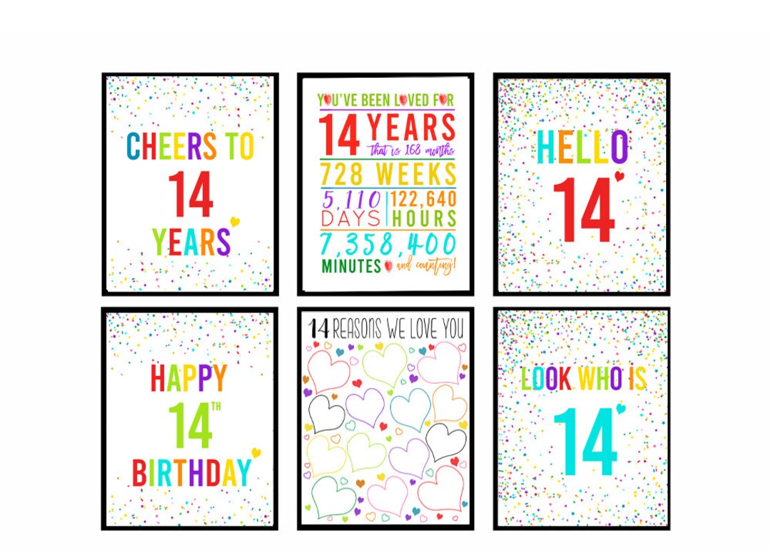 14th Birthday Signs Bundle, Cheers to 14 Years, Hello 14, Happy 14th ...
