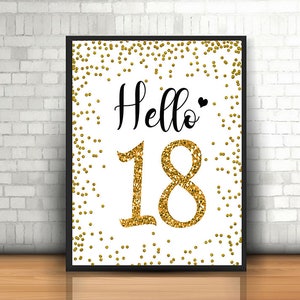 Gold 18th Birthday Signs Bundle, Cheers to 18 Years, Hello 18, Happy ...
