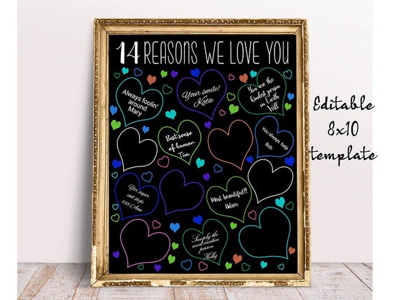 Editable 14 Reasons We Love You 8x10 Birthday Gift for Her - Etsy