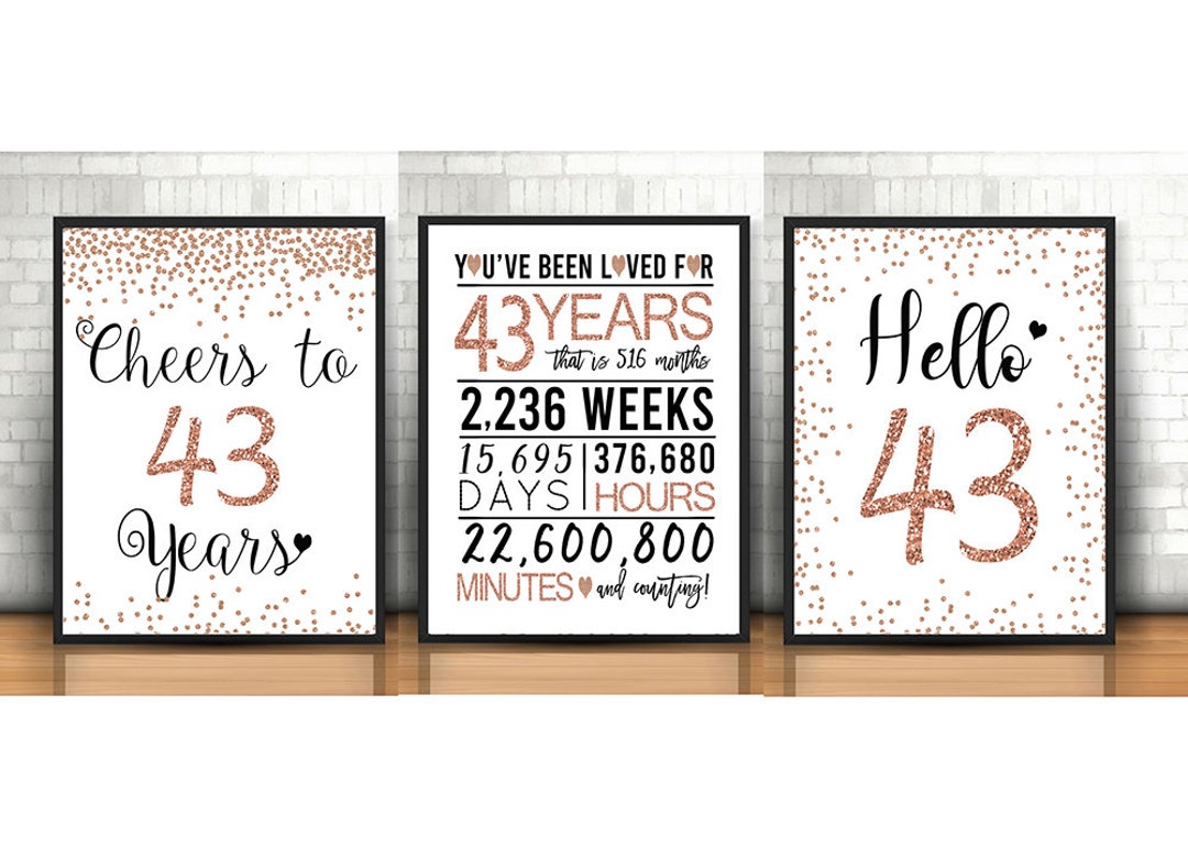 43rd Birthday Signs Bundle, Cheers to 43 Years, Hello 43, Happy 43rd ...