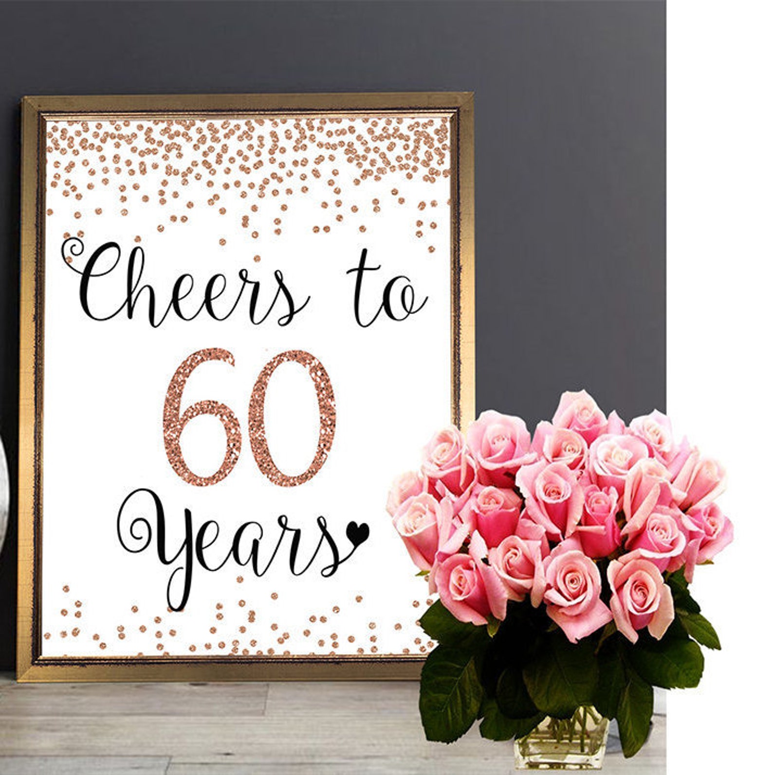 Cheers to 60 Years, 8x10, 16x20, 60th Birthday Sign, 60th Anniversary ...