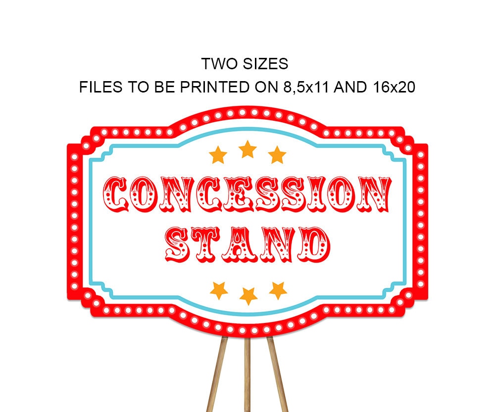 Carnival Party Concession Stand Sign, Printable, Circus Birthday ...