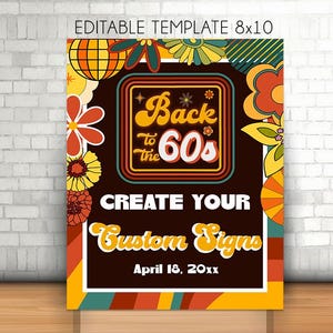 Editable Retro Party Decorations, Invitations & Printables, 60s Theme ...