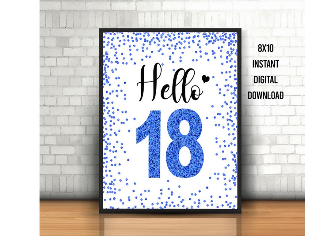 Blue Hello 18, Cheers to 18 Years, 18th Birthday Sign, 18th Anniversary ...