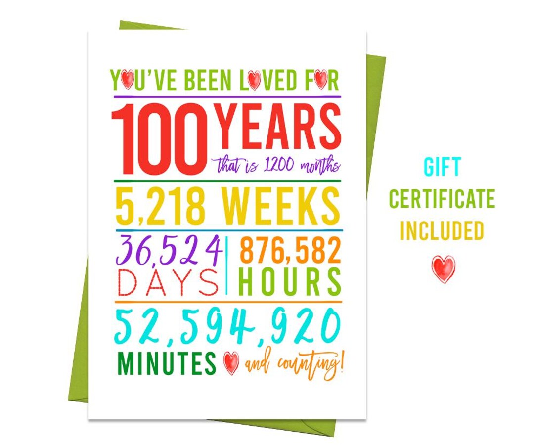 Rainbow 100th Birthday Card, Printable Birthday Card, 100th Birthday ...