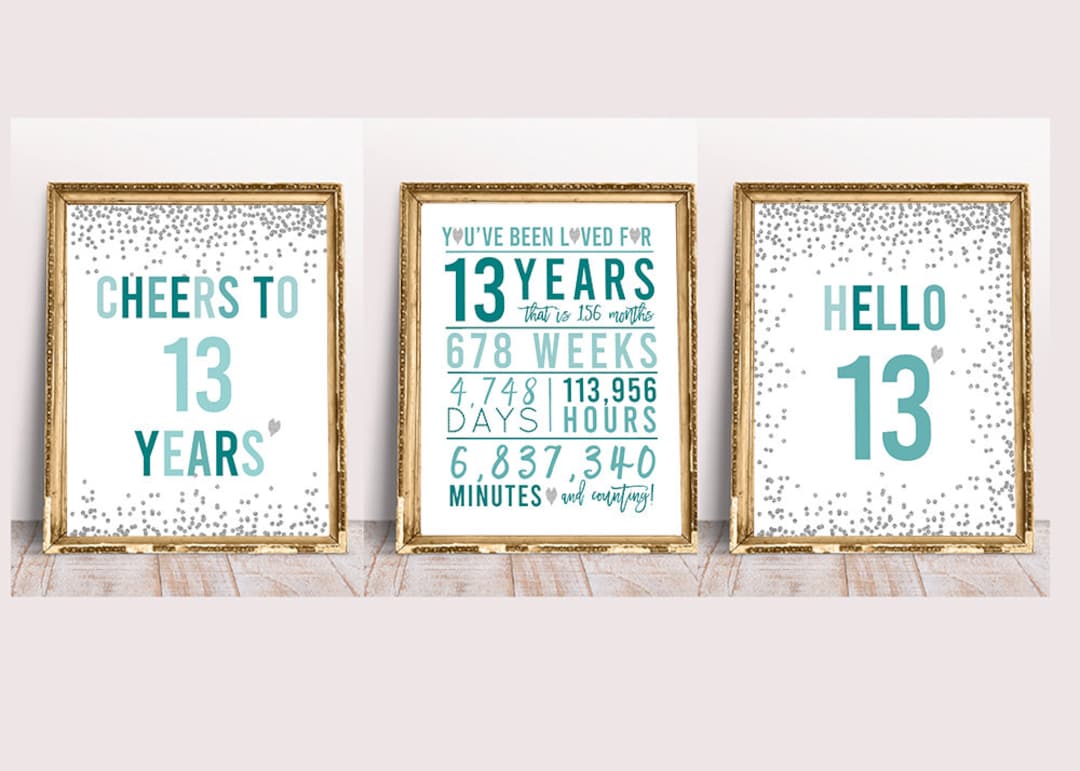 13th Birthday Signs Bundle, Cheers to 13 Years, Silver and Teal 13th ...