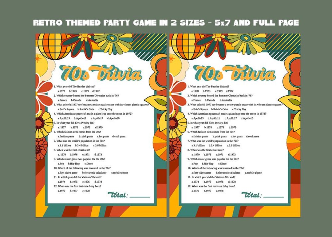 70s Trivia Game, Retro Birthday Activity, 70s Trivia Quiz, Printable ...