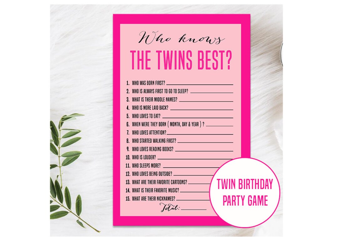 Pink Twin Birthday Party Game, Who Knows the Twins Best Game, Twin ...