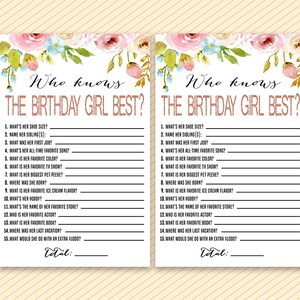 Floral Rose Gold Who Knows the Birthday Girl Best, How Well Do You Know ...