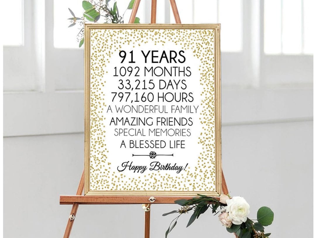 Happy 91st Birthday, Printable, 8x10, 16x20, Cheers to 91 Years, 91st ...
