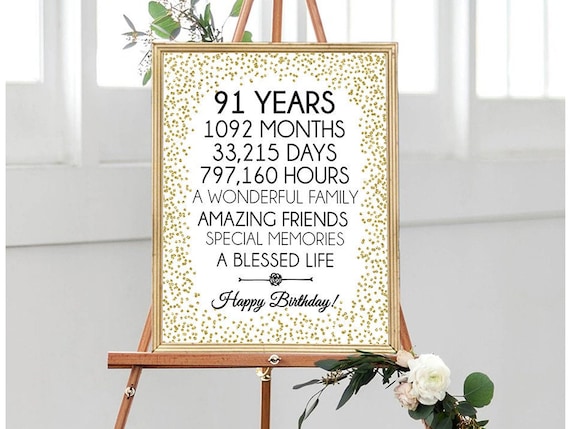 Happy 91st Birthday Printable 8x10 16x20 Cheers to 91 | Etsy