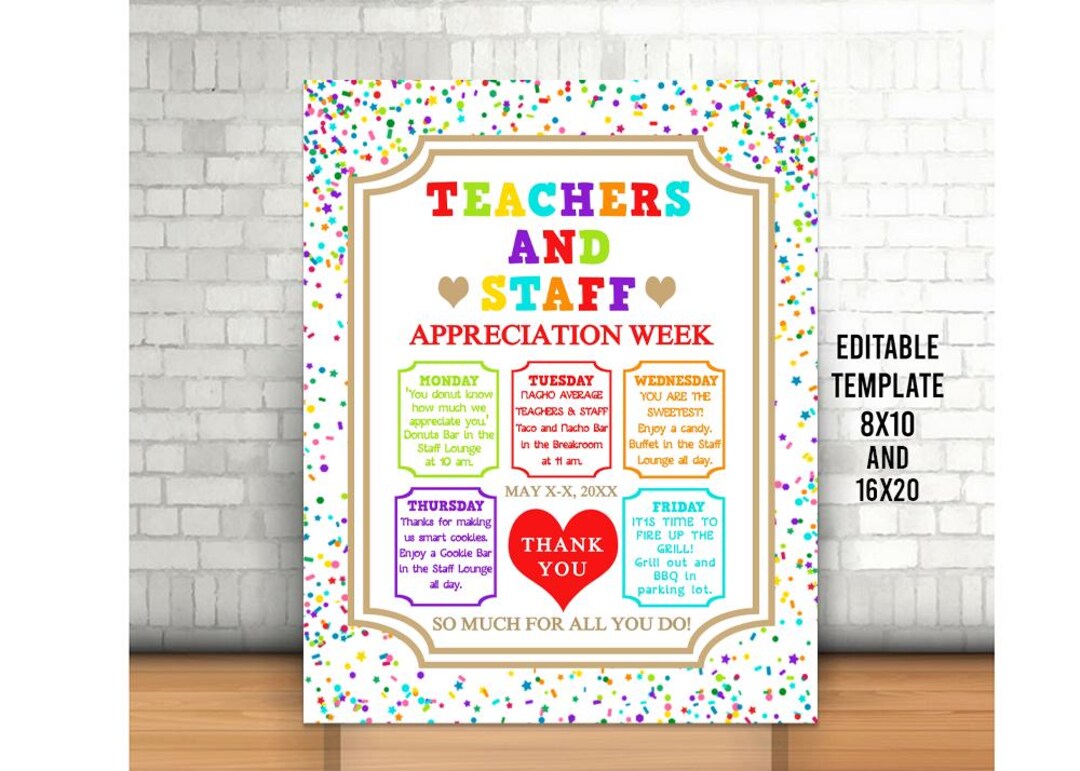 Editable Teacher and Staff Appreciation Week Flyer, Custom Itinerary ...