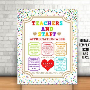 Editable Teacher and Staff Appreciation Week Flyer, Custom Itinerary ...