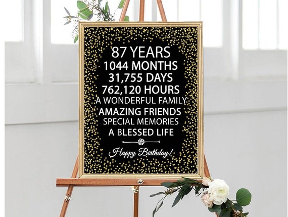87th Birthday Sign Printable 8x10 16x20 Cheers to 87 Years - Etsy