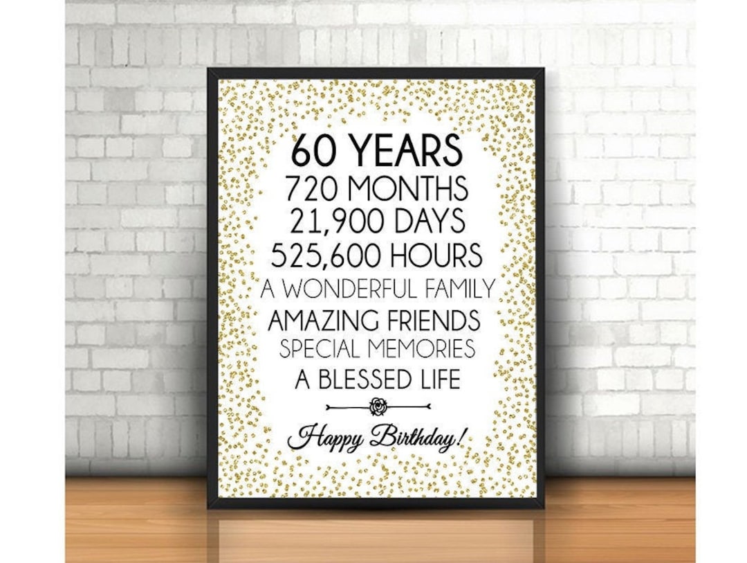 60th Birthday Sign, 8x10, 16x20, 24x36, 60th Party Decoration, 60th ...