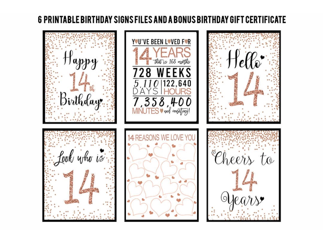 14th Birthday Signs Bundle, 8x10, Cheers to 14 Years, Hello 14, Happy ...