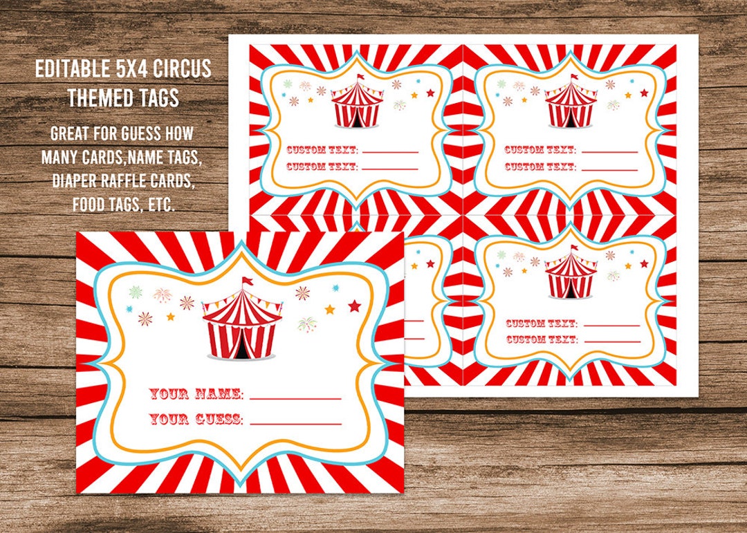 Editable Carnival Birthday Tags, 5x4, Printable, Circus Tent Template ...