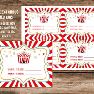 Editable Carnival Birthday Tags, 5x4, Printable, Circus Tent Template ...