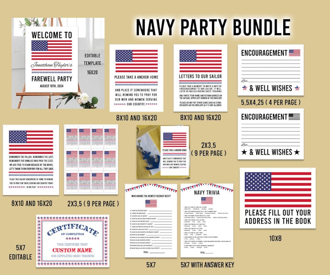 Navy Party Bundle, Party Signs & Decorations, Printable Package Set ...